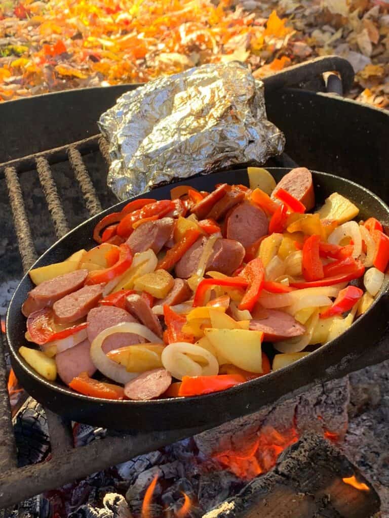 EASY Campfire Recipes: Kielbasa Apple Campfire Mix - Road Trip Tails